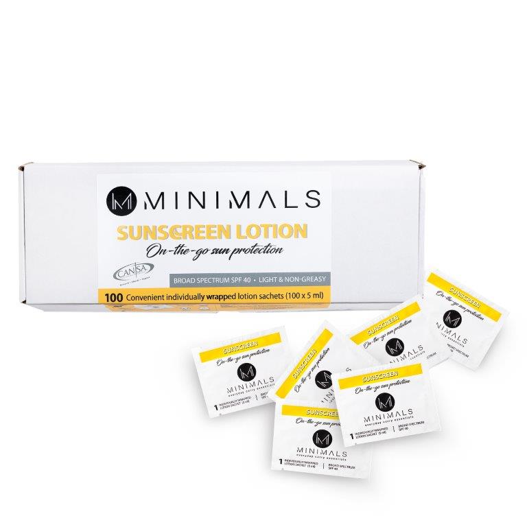 Minimals SPF50+ Sunscreen Lotion Sachets - 100 per box (8mls each)
